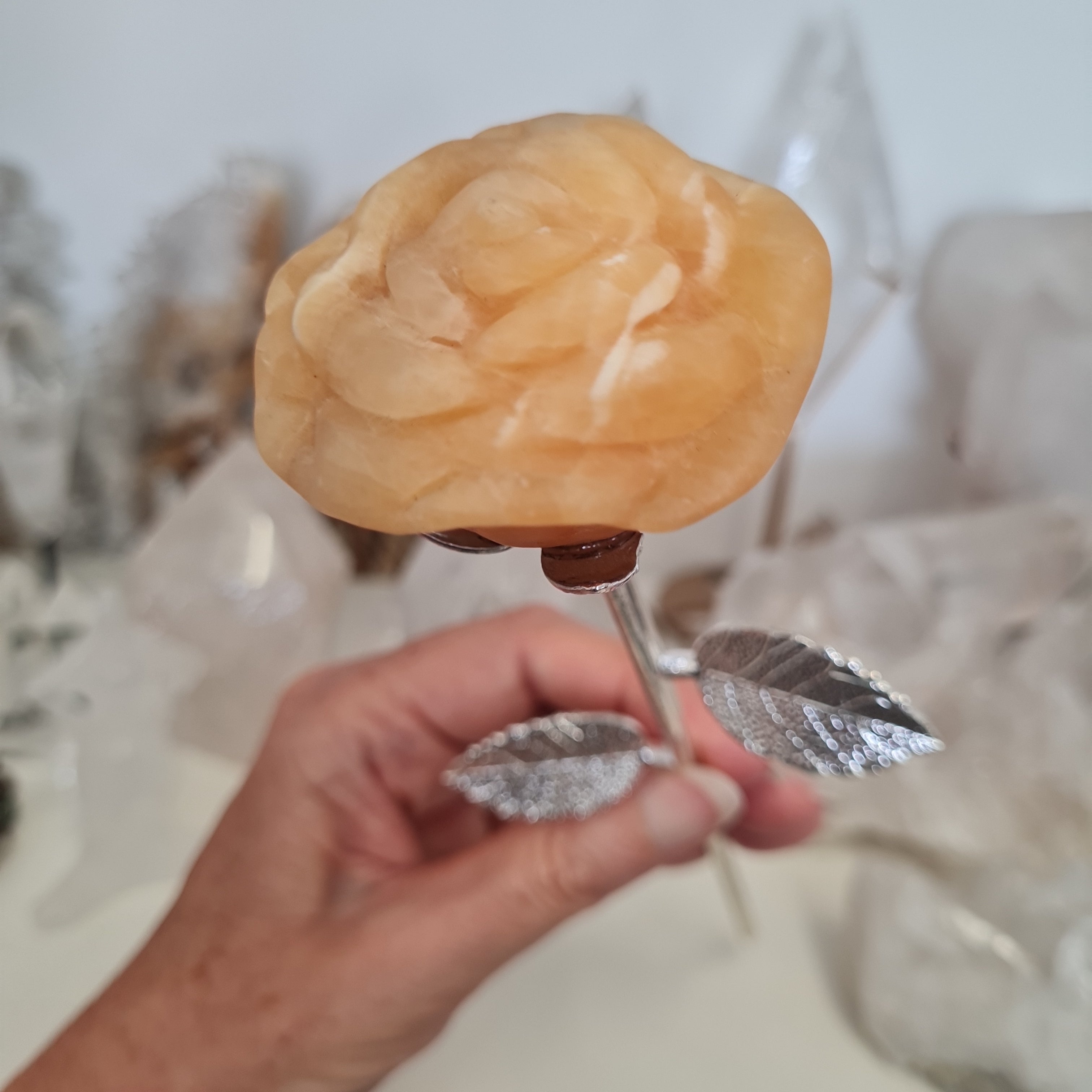 Orange Calcite Rose with Stem – Bay Crystals